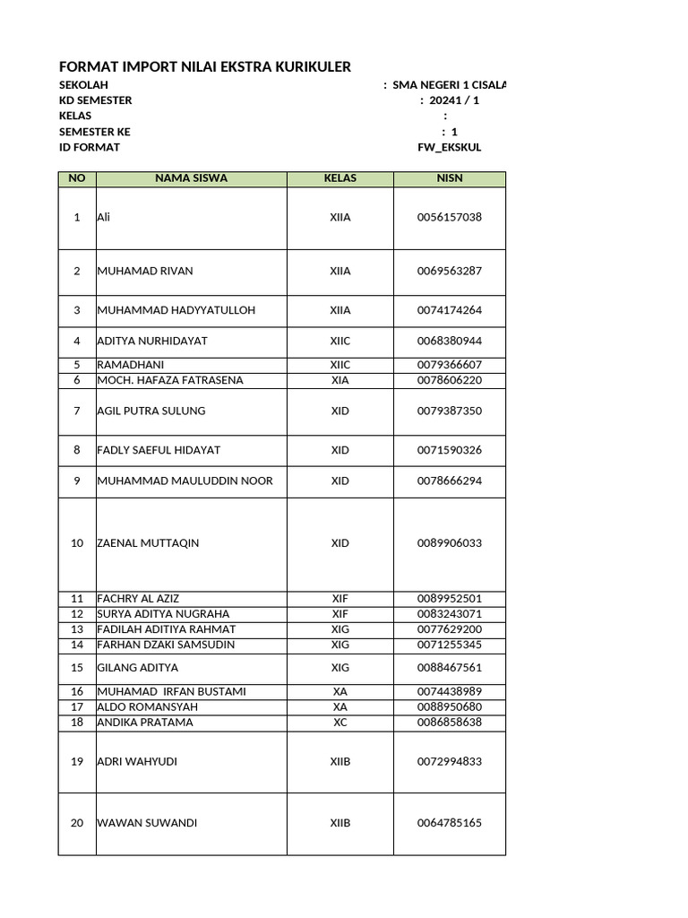 Nilai Ekskul Olahraga | PDF