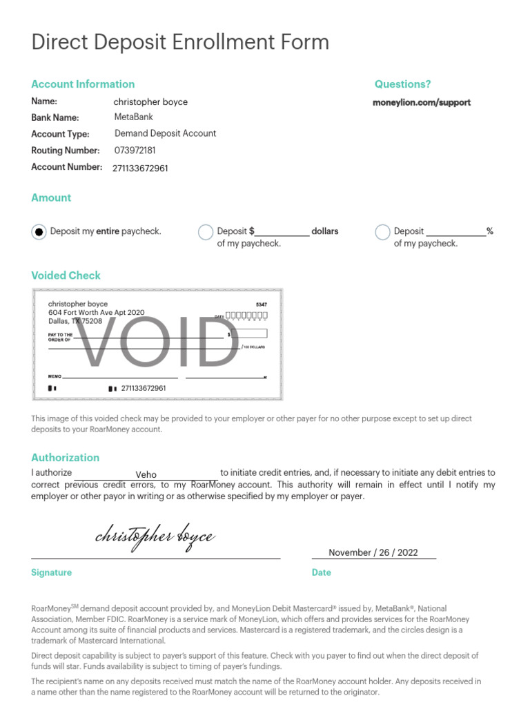 DirectDepositEnrollmentForm-November252022 22522231 | PDF
