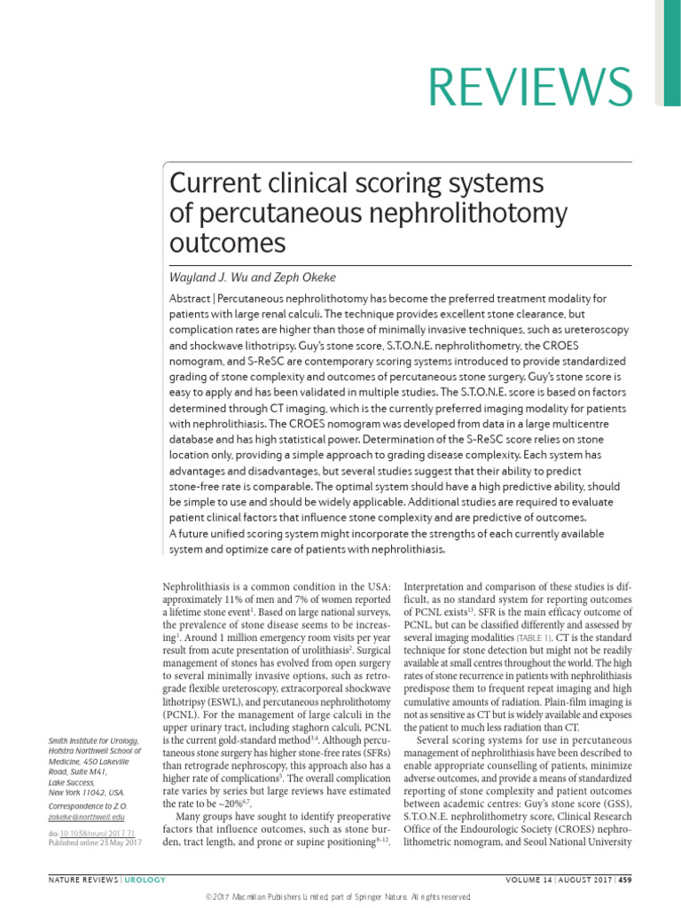 Current Clinical Scoring Systems of Percutaneous Nephrolithotomy ...