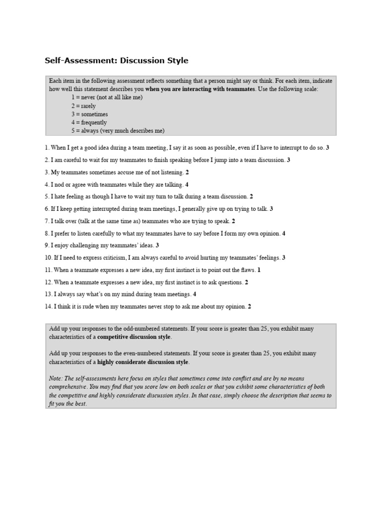 Team Discussion Style Assessment | PDF