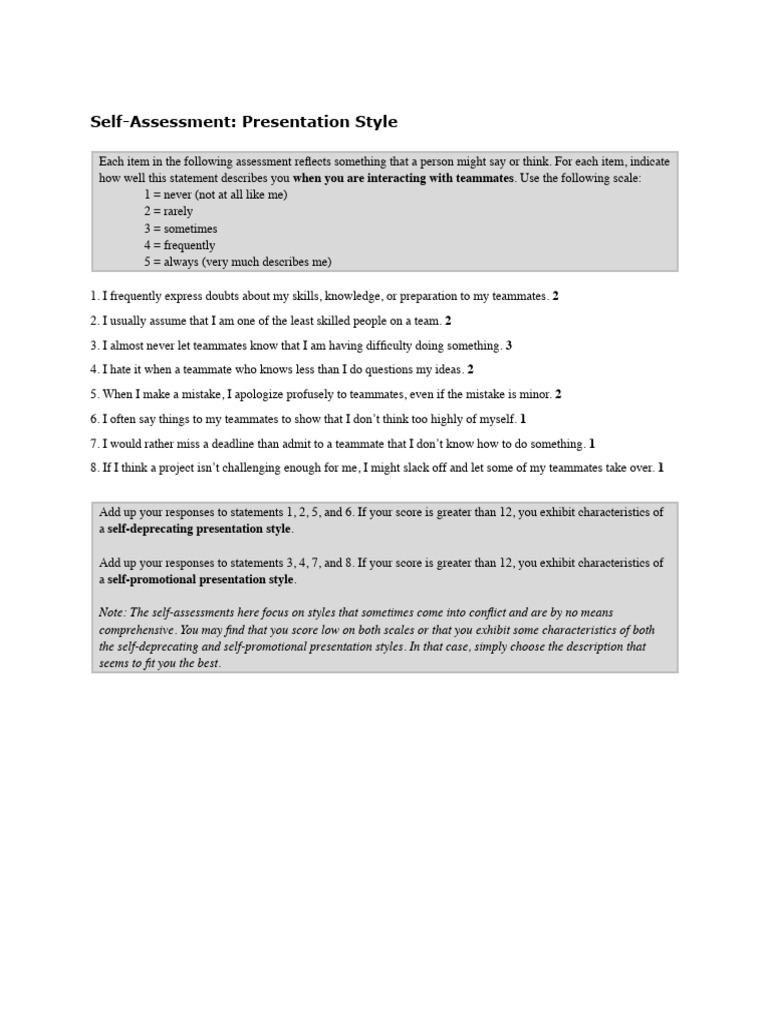 CH 7 Self Assessment Presentation Style | PDF