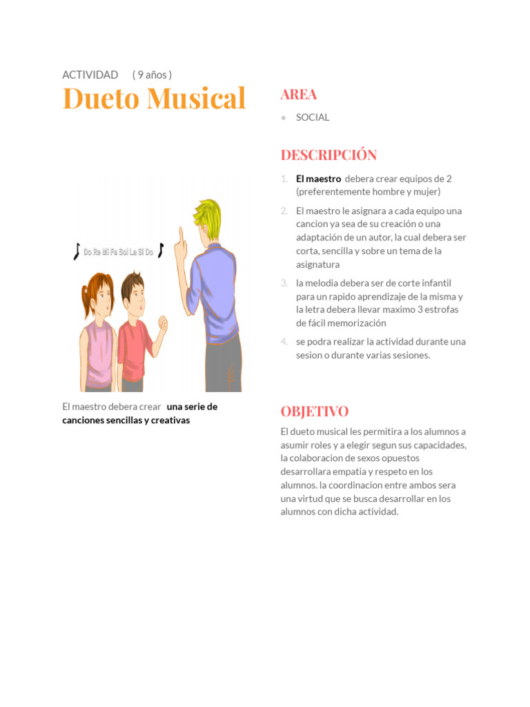 Actividad para Grupo de Clases - Dueto Musical | PDF