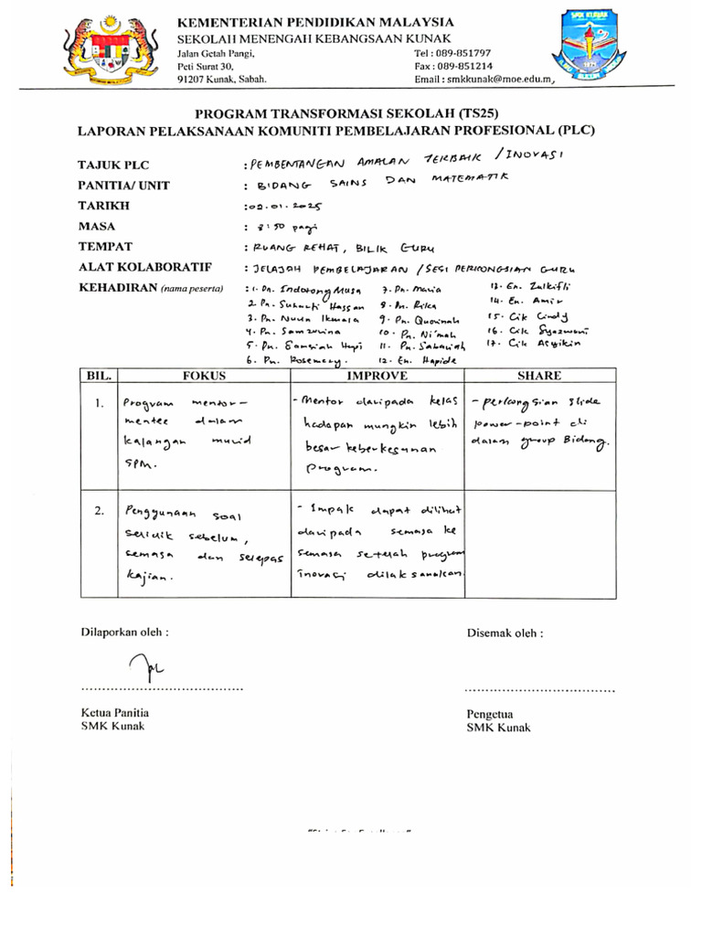 PLC Sains Matematik 2 Jan 25 | PDF