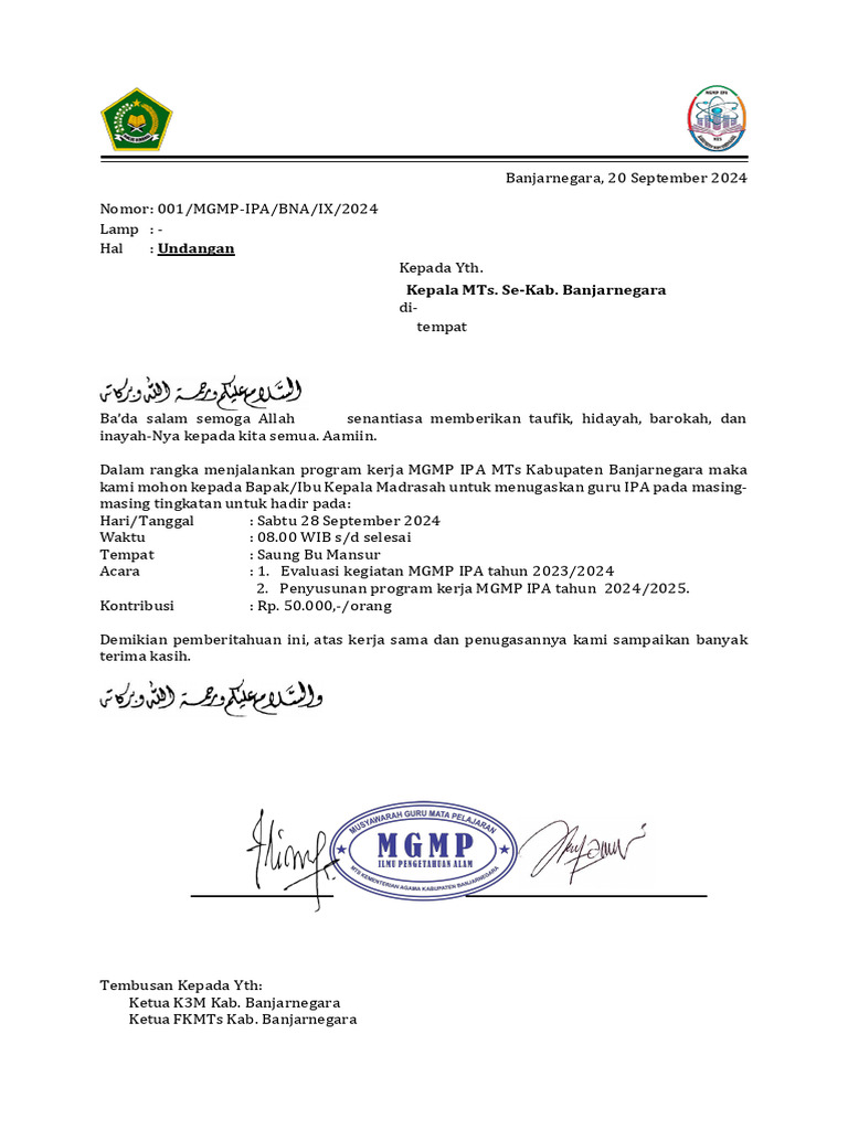Undangan MGMP Ipa | PDF