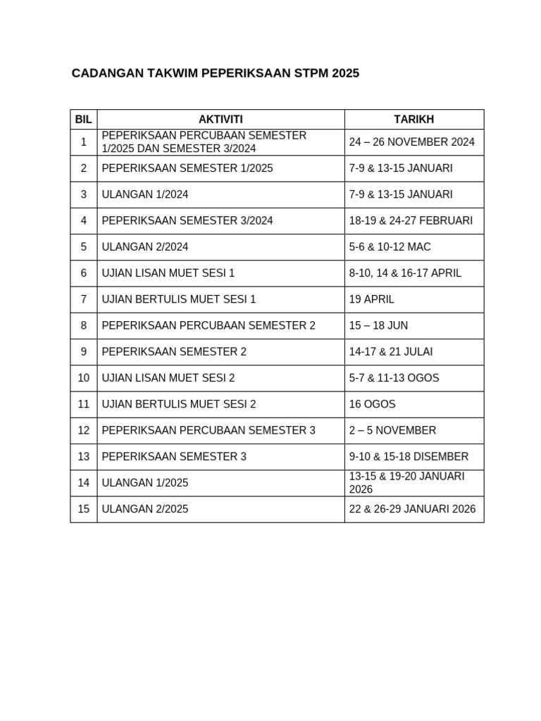 Takwim STPM 2025 | PDF