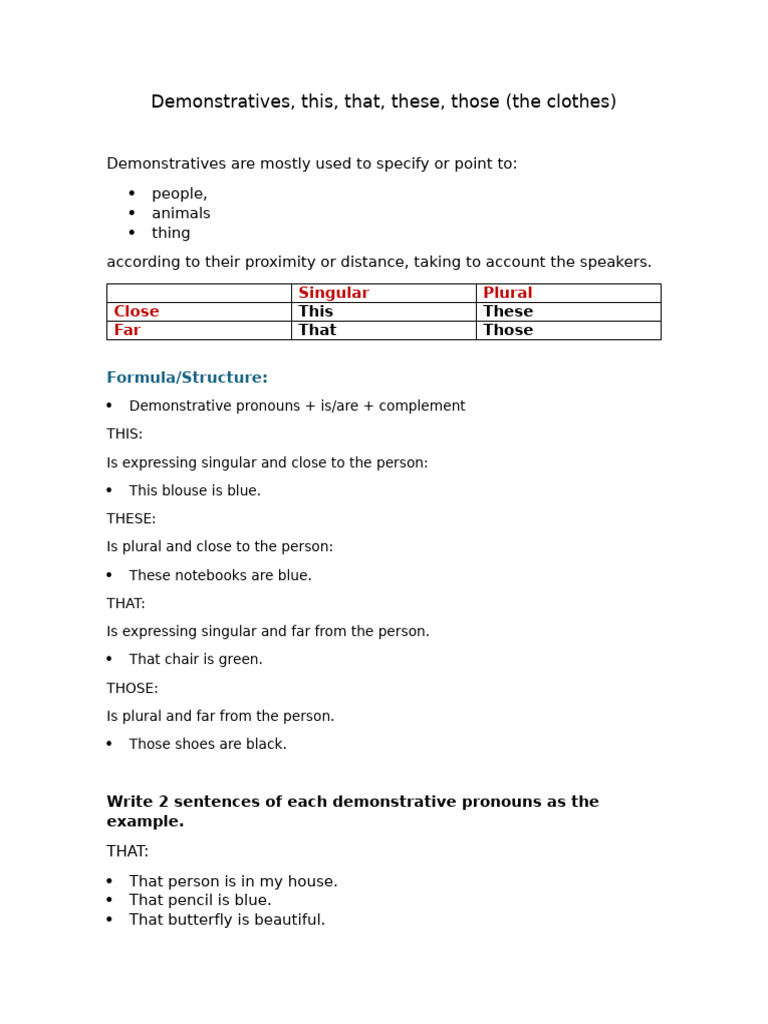 Demonstratives This, That, These, Those | PDF
