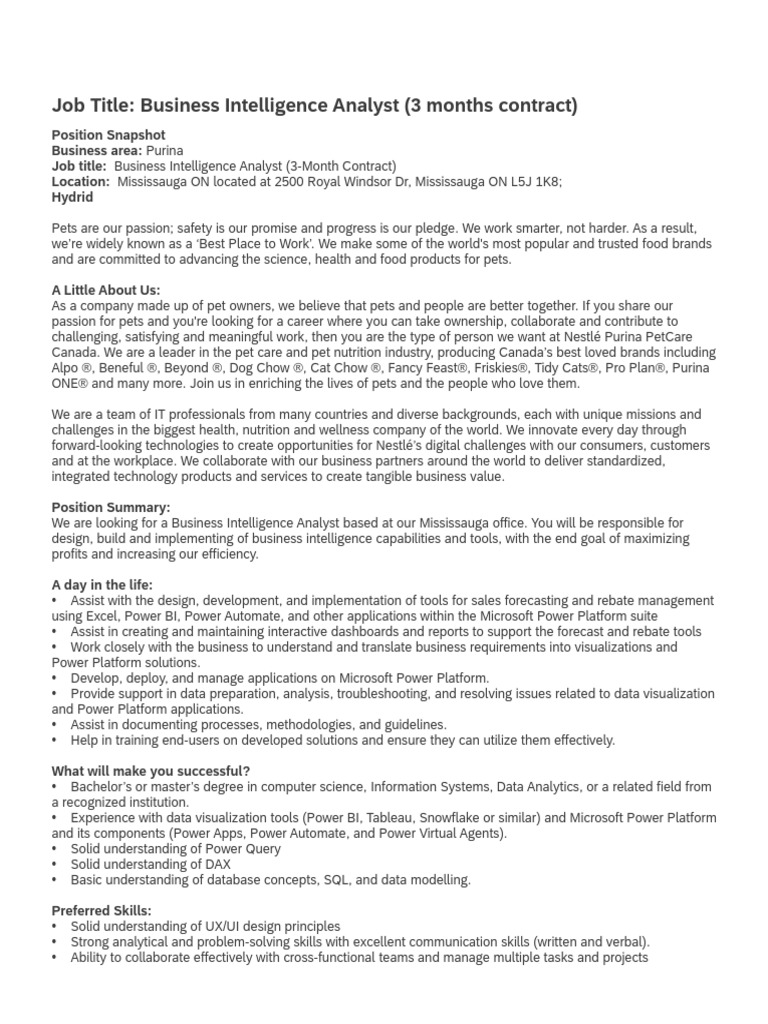Job Description BI Analyst | PDF | Computing