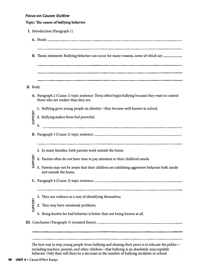 Handout Outline Cause-Effect Essays | PDF | Bullying | Problem Behavior