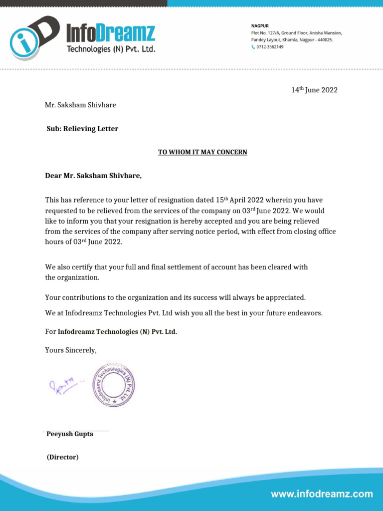 Relieving Letter_Saksham_Shivhare-1 | PDF