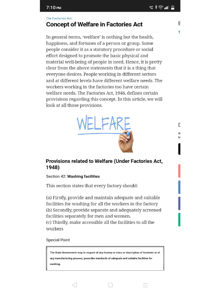 Provisions of Labour Welfare | PDF