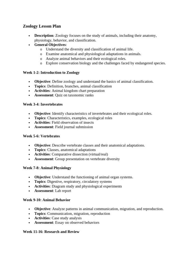 Zoology Lesson Plan Overview | PDF