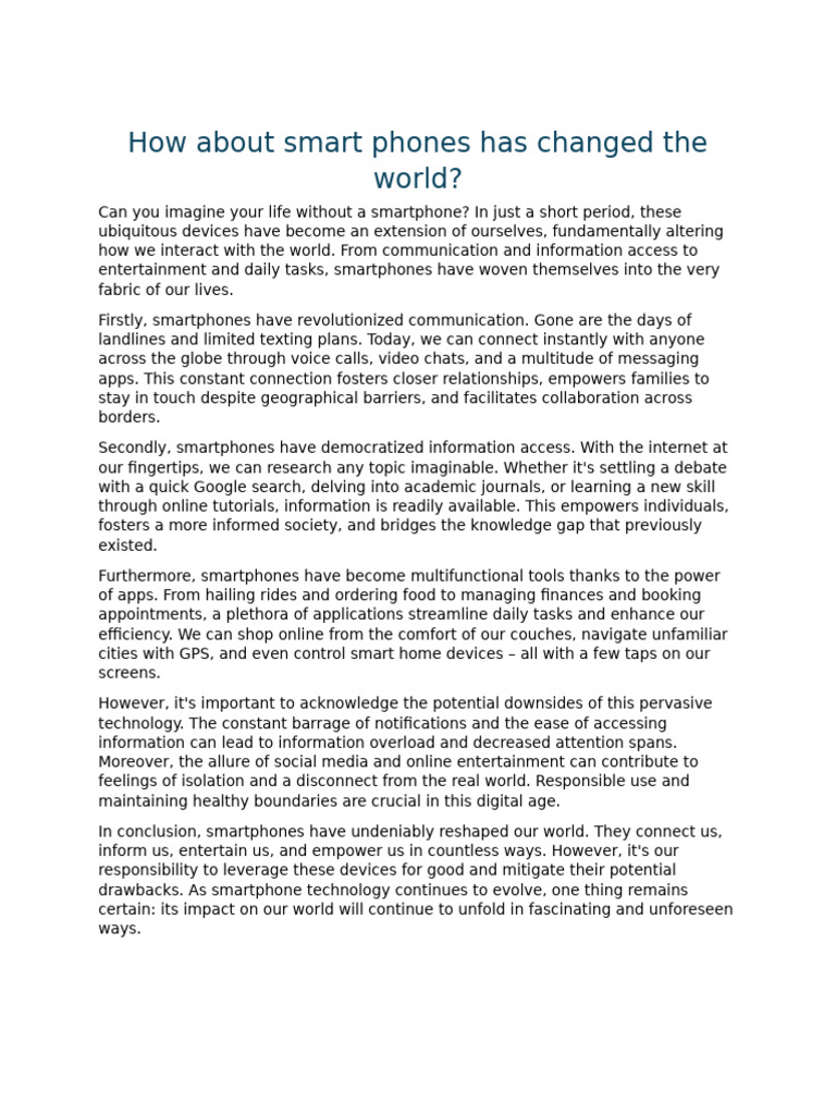 How about smart phones has changed the world | PDF | Smartphone | Computing