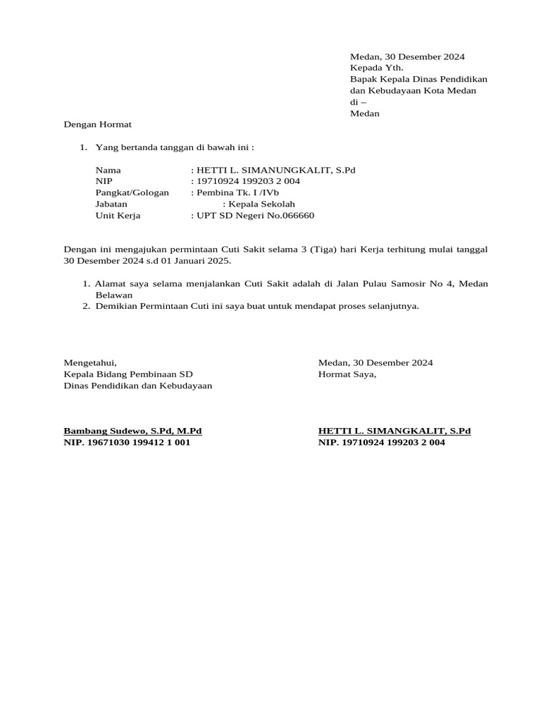 Surat Cuti KEPSEK | PDF