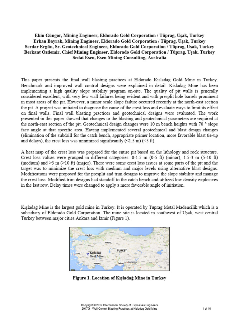 Wall Control Blasting Practices at Kısladag Gold Mine | PDF ...