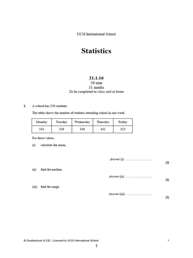 UCSI School Statistics and Probability Tasks | PDF