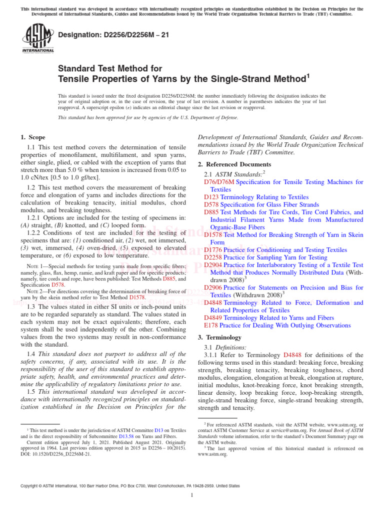 ASTM-D2256-D2256M-21 Tensile Properties of Yarns ... | PDF | Yarn ...
