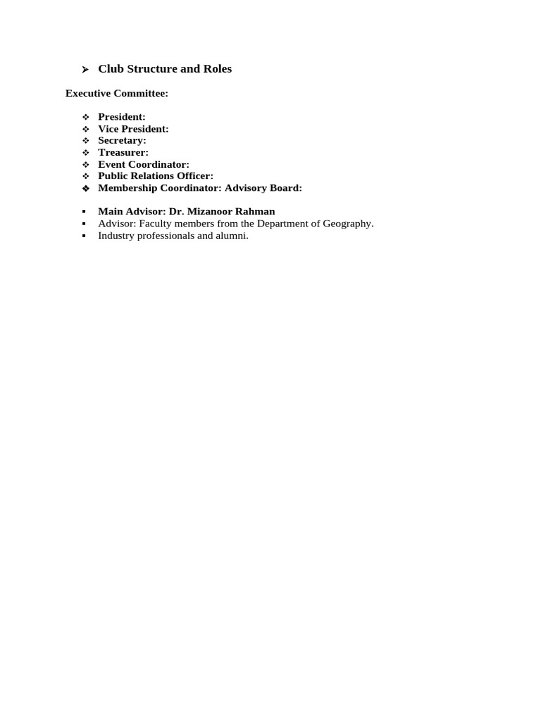 Club Structure and Executive Roles | PDF