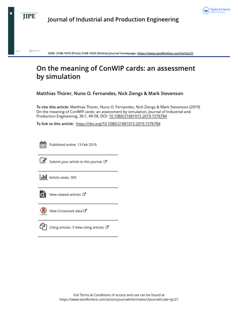 On the Meaning of ConWIP Cards an Assessment by Simulation | PDF ...