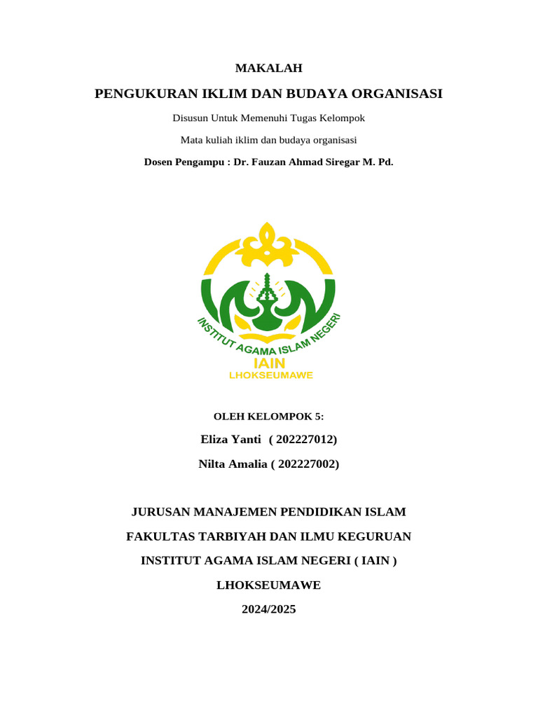 Pengukuran Iklim dan Budaya Organisasi | PDF