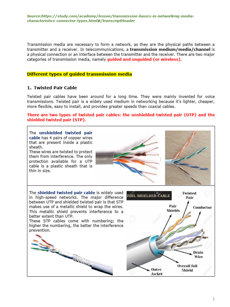 Transmission Media Types | PDF | Transmission Medium | Coaxial Cable