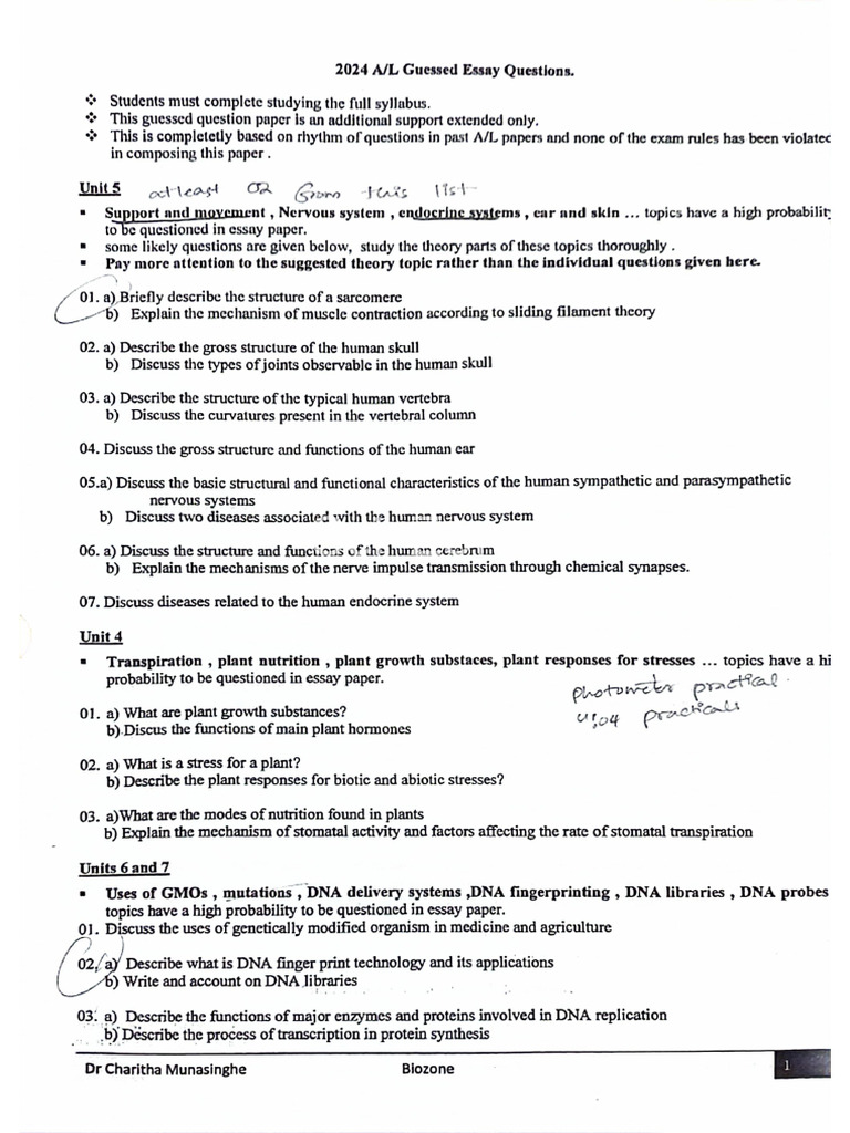 Bio Guessings Charitha Sir | PDF