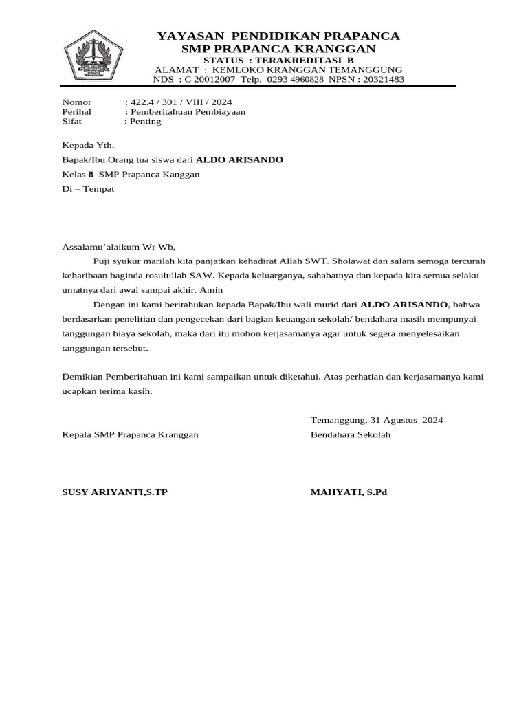 SURAT TAGIHAN PEMBAYARAN 2024 | PDF