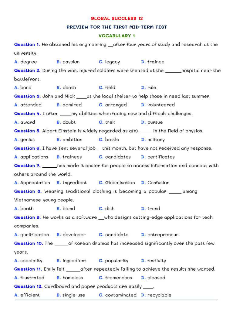 English 12 - T NG Ôn T V NG Gi A K 1 | PDF | Waste | Recycling