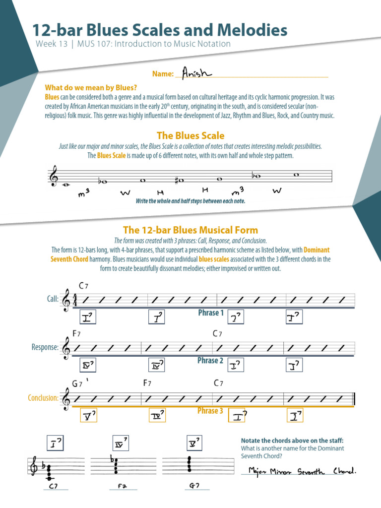+week+13 12-Bar+Blues+and+Melodies | PDF | Chord (Music) | Harmony