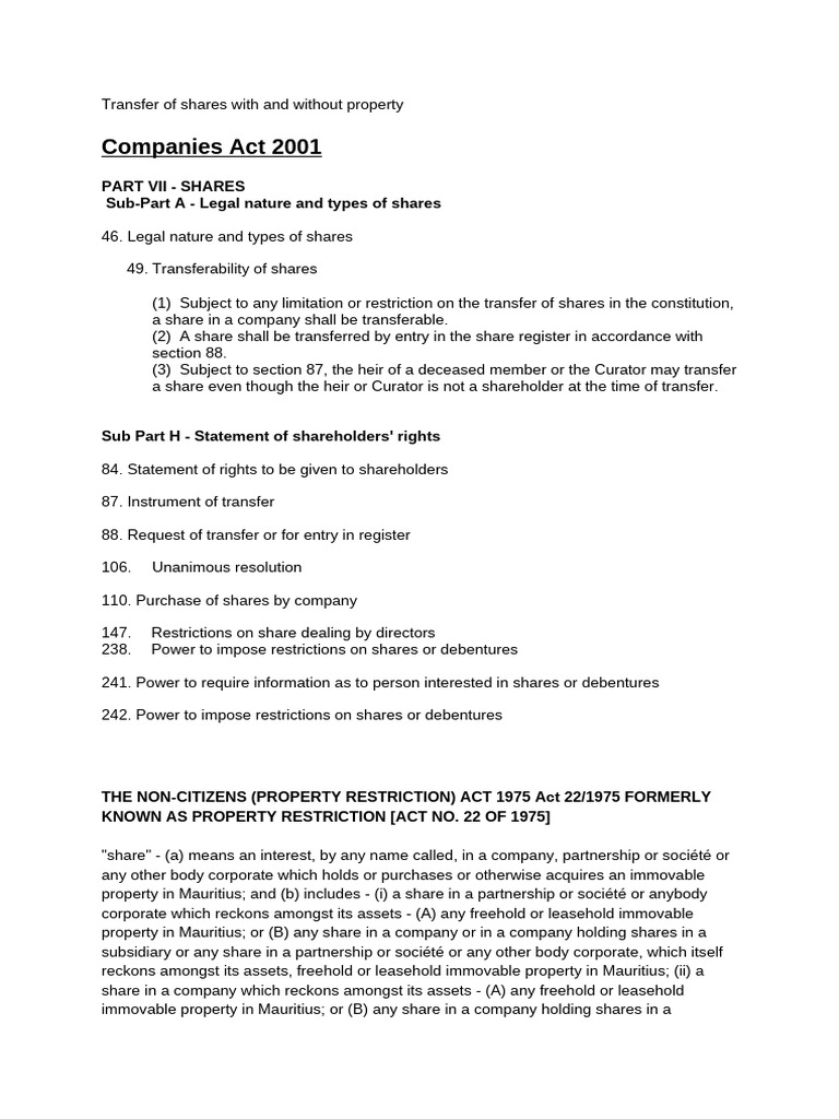 Share Transfer Regulations in Mauritius | PDF | Companies | Property