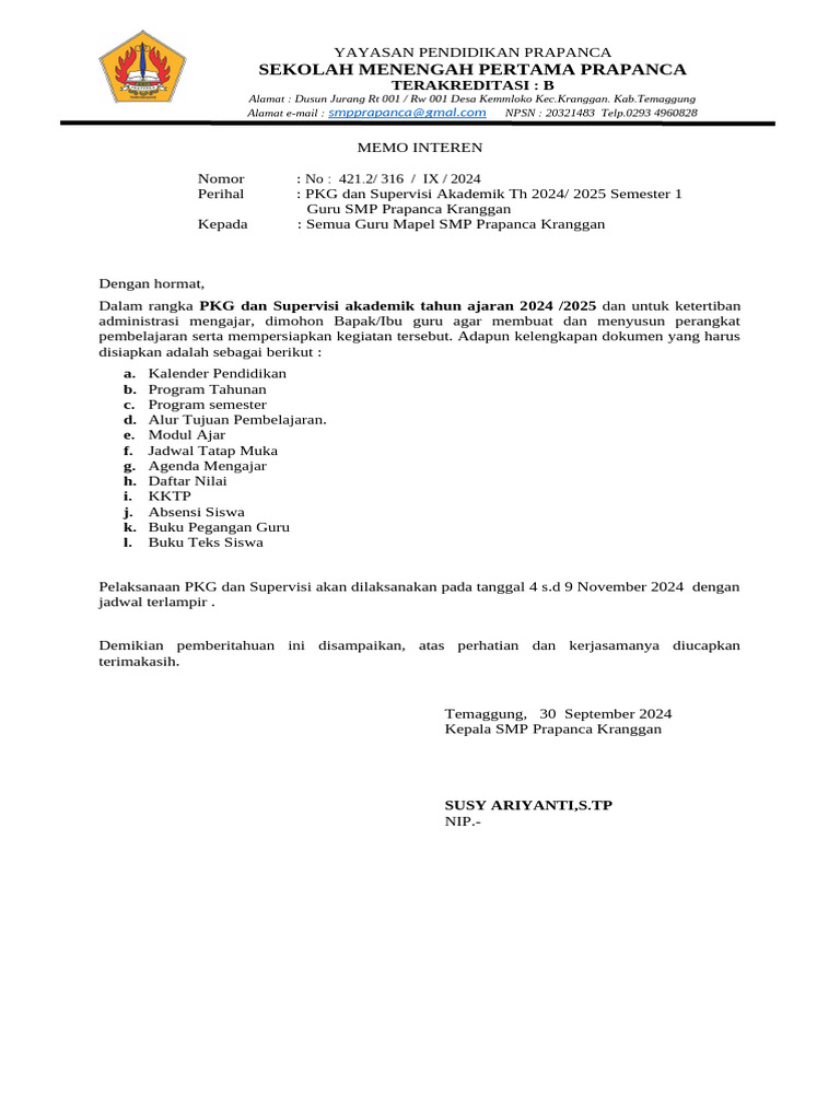 MEMO INTEREN- SURAT PEMBERITAHUAN - BAPAK-IBU GURU- SUPERVISI AKADEMIK ...