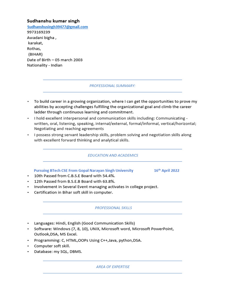 sudhanshu singh resume | PDF