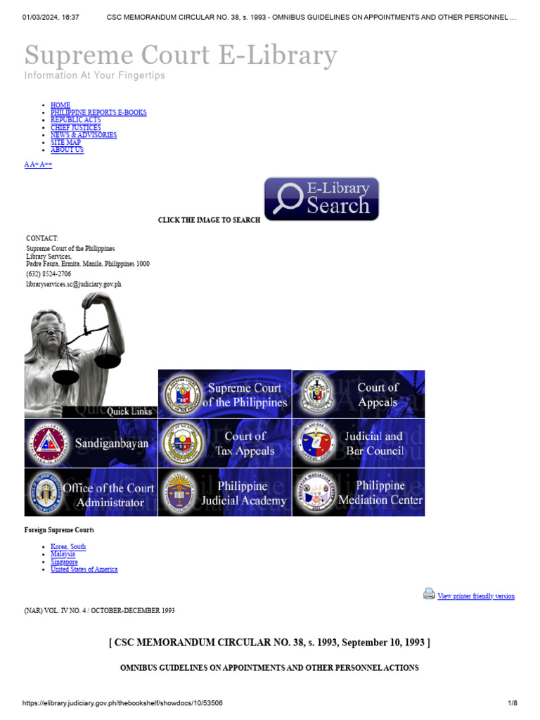 CSC MEMORANDUM CIRCULAR NO. 38, S. 1993 - OMNIBUS GUIDELINES ON APPOINTMENTS AND OTHER PERSONNEL ...