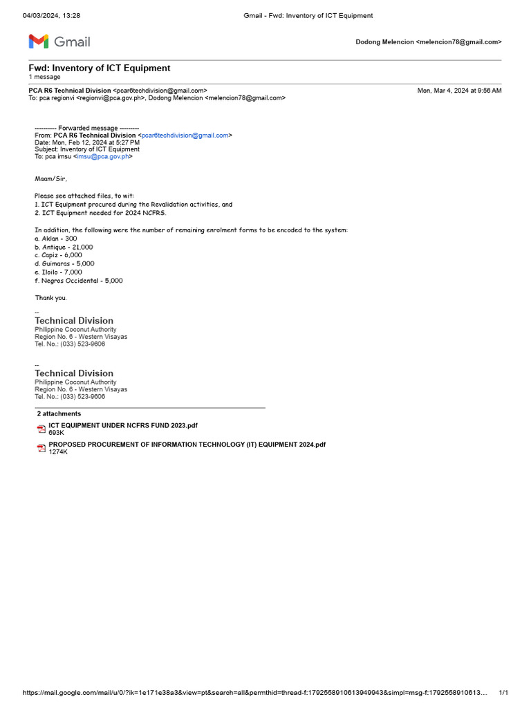 Gmail - Fwd_ Inventory of ICT Equipment | PDF