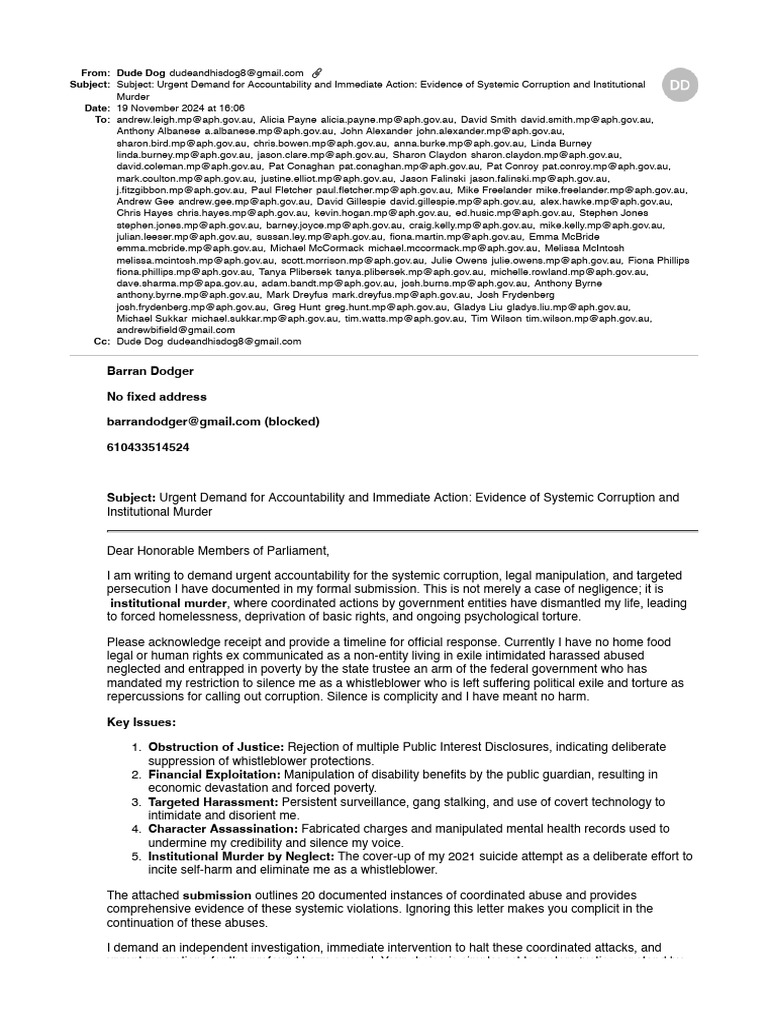Subject Urgent Demand For Accountability and Immediate Action Evidence ...