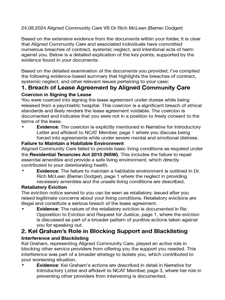 24.08.2024 Aligned Community Care Vs DR Rich McLean (Barran Dodger) | PDF | Leasehold Estate ...