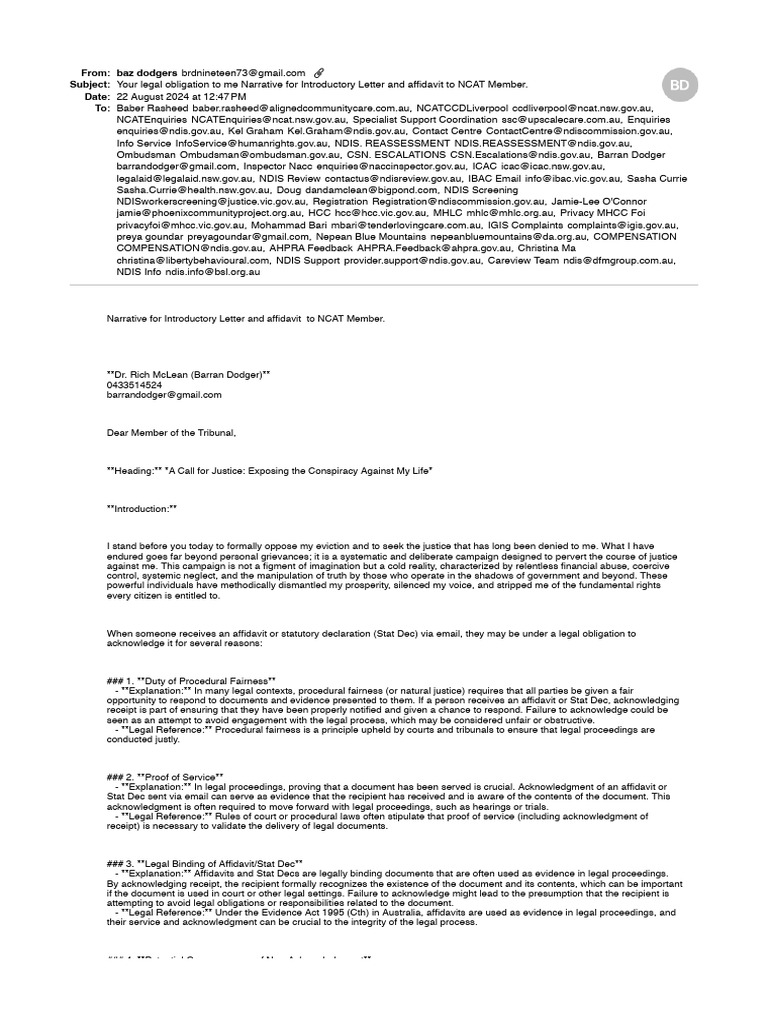 Your Legal Obligation to Me Narrative for Introductory Letter and ...