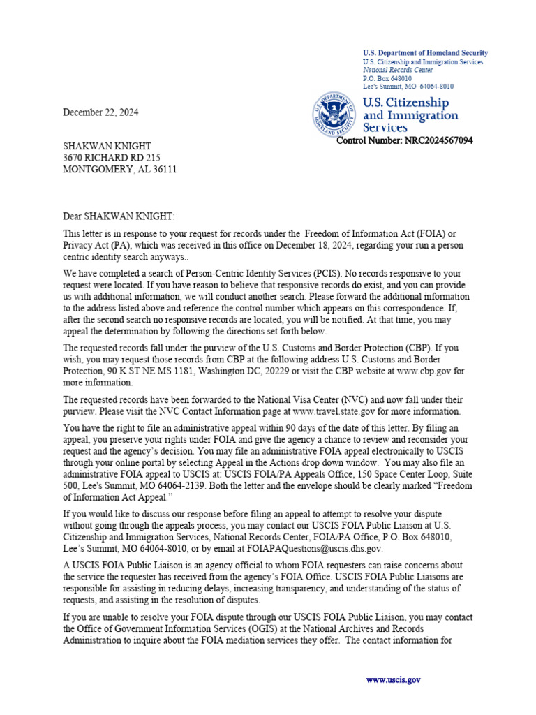 Person Centric Identity Search. No Records - NR - Case-Shakwan-Knight ...