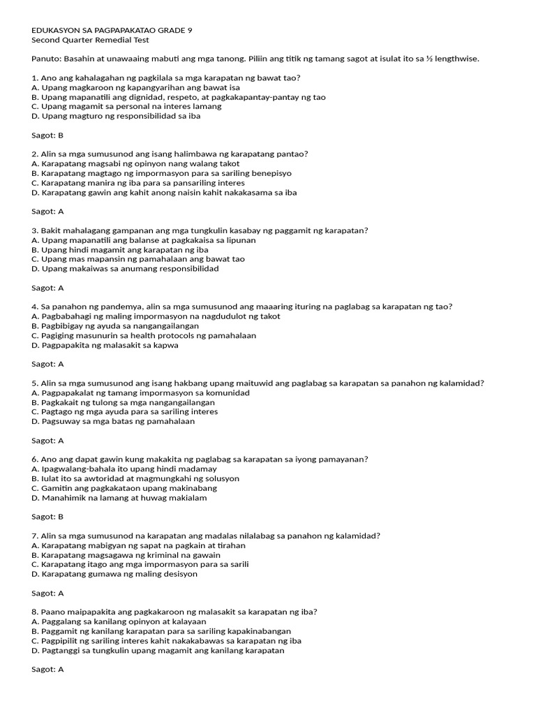 G9 Remedial Test A | PDF