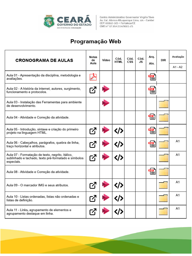 Cronograma_de_Aula | PDF | Html | Html5