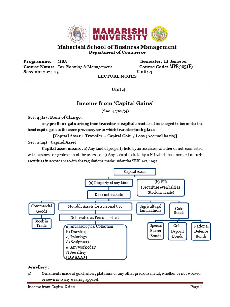 Unit 4 Tax Planning | PDF | Capital Gains Tax | Capital Gain
