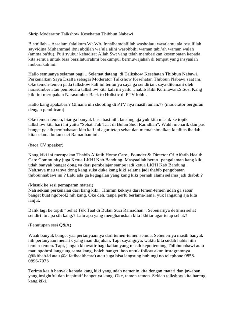 Skrip Moderator Talkshow | PDF