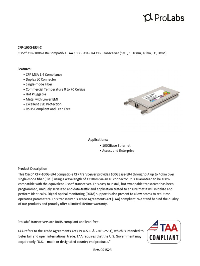 CFP 100G ER4 C - Datasheets - EN | PDF | Decibel | Power Supply