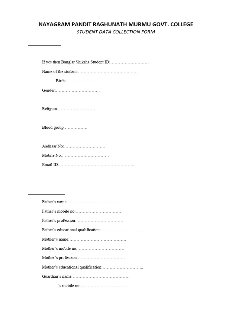 STUDENT DATA COLLECTION FORM(3) | PDF