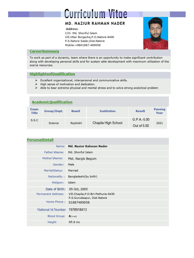 CV OF BOUGHT | PDF | Cognition