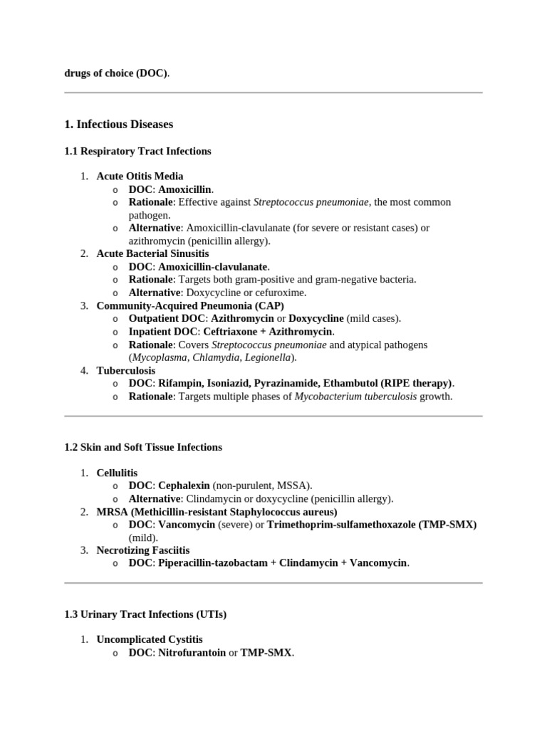 Drugs of Choice in Diff Conditions | PDF | Pneumonia | Urinary Tract ...