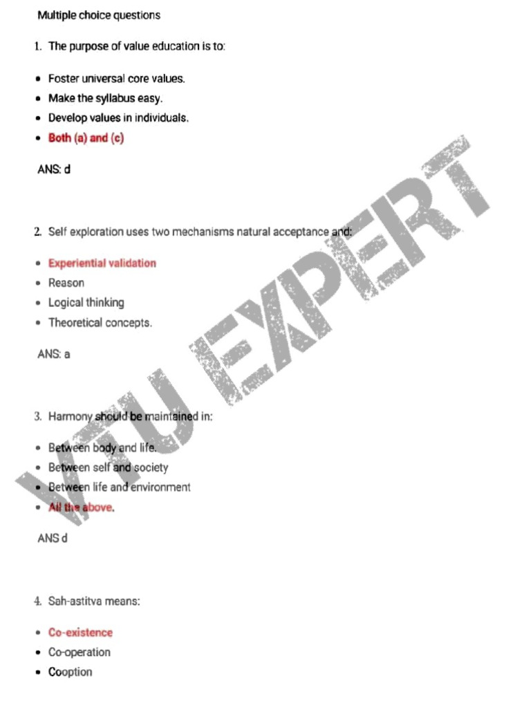 UHV MCQ&ANS @vtuexpertyoutubechannel | PDF