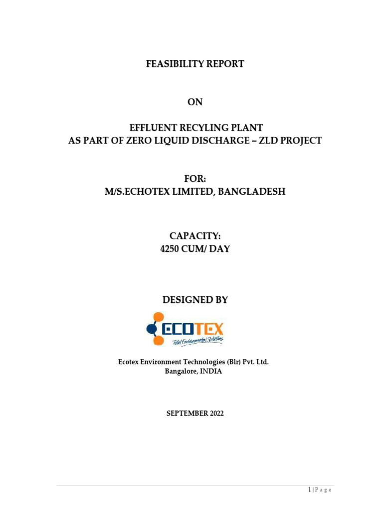 Feasibility Report For 4.25 MLD Ro Based Effluent Recycle System | PDF ...