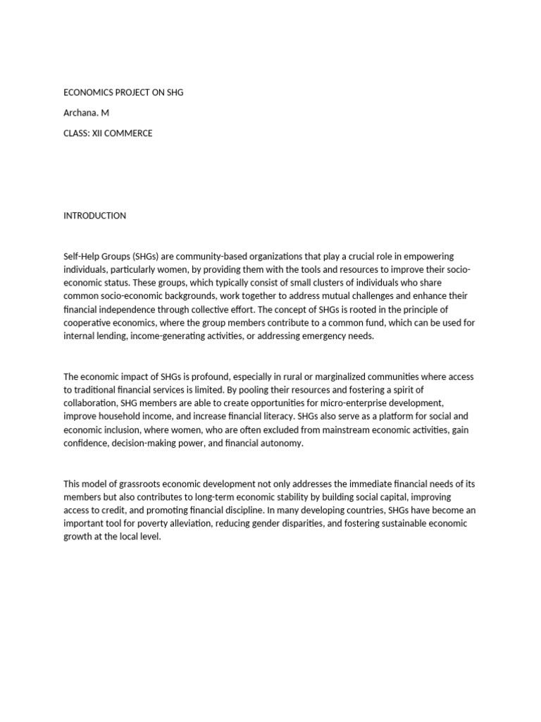 ECONOMICS PROJECT ON SHG | PDF | Financial Inclusion | Empowerment