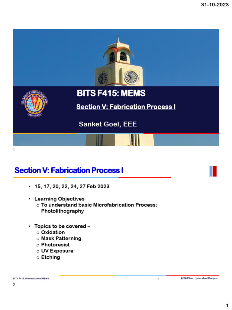5.MEMS Fabrication I | PDF | Silicon Dioxide | Photolithography