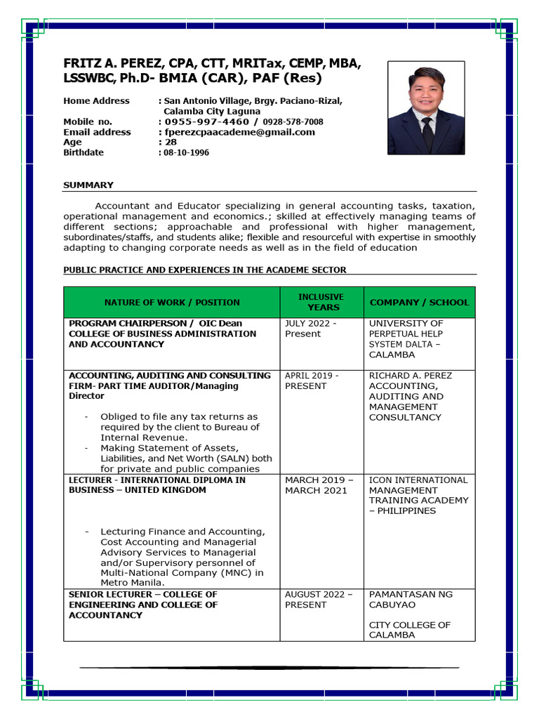 FRITZ PEREZ- FINAL CV | PDF | Taxes | Accounting